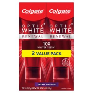 colgate optic white renewal teeth whitening toothpaste, enamel strength, 3 oz tube, 2 pack