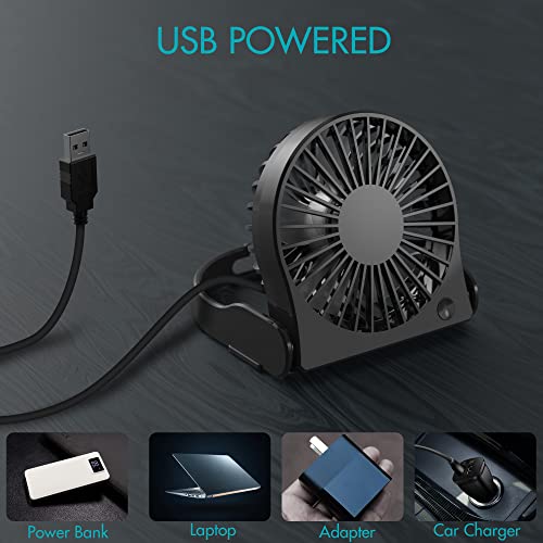 COMLIFE Small USB Desk Fan, Foldable and Powerful, Quiet Mini Table Fan for Home Office Travel, Black