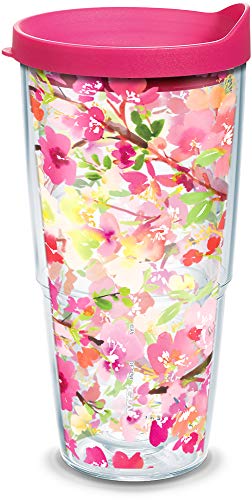 Tervis Yao Cheng - Sakura Floral Made in USA Double Walled Insulated Tumbler Cup Keeps Drinks Cold & Hot, 24oz, Classic