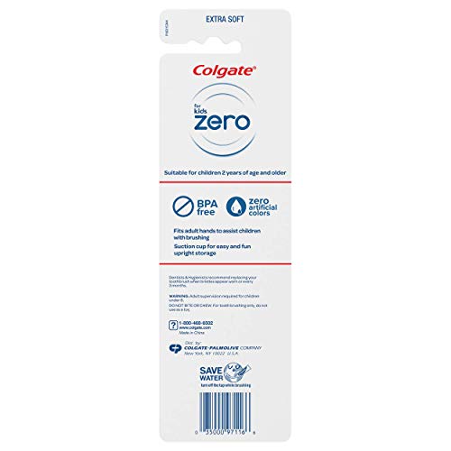 Colgate Zero Kids Toothbrush with Extra Soft Bristles and Suction Cup Holder, BPA Free - 2 Count