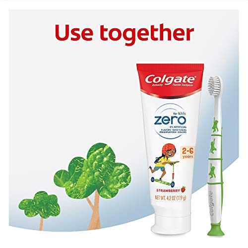 Colgate Zero Kids Toothbrush with Extra Soft Bristles and Suction Cup Holder, BPA Free - 2 Count