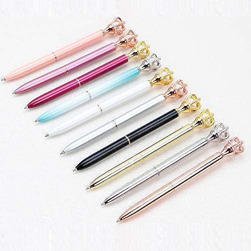 10 PACK Colorful Crown Top Pens, Gift for Women,Bling Fantastic Metal Ballpoint Pens with Black Ink