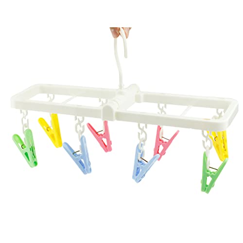 EIKS Laundry Hanger Drying Rack with 8 Clips for Towels, Bras, Baby Clothes, Gloves, Portable & Foldable & Compact Size for Travel