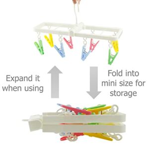 EIKS Laundry Hanger Drying Rack with 8 Clips for Towels, Bras, Baby Clothes, Gloves, Portable & Foldable & Compact Size for Travel