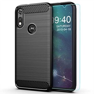 m maikezi moto e phone case,motorola e case,with hd screen protector, soft tpu slim fashion non-slip protective phone case cover for motorola moto e (2020)(black brushed tpu)