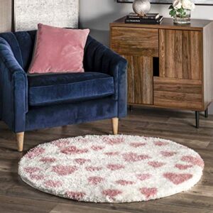 nuloom olivia heart nursery shag area rug, 4' round, pink