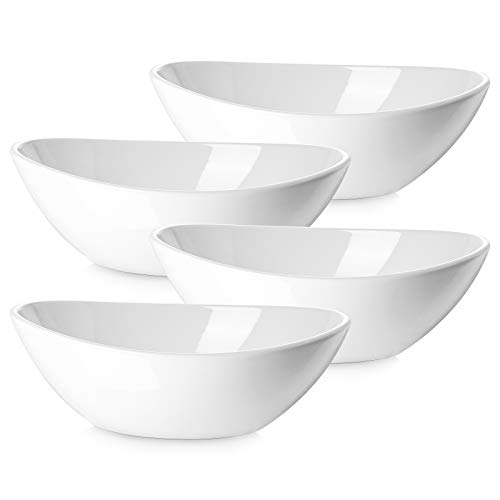 DOWAN 9" Porcelain Serving Bowls, Large Serving Dishes for Fathers Day, 36 Oz for Salad, Side Dishes, Pasta, Oval Shape, Microwave & Dishwasher Safe, Good Size for Dinner Parties, Set of 4, White