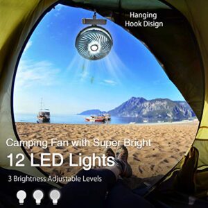 Camping Fan with LED Lights 7-Inch, Rechargeable 5000mAh Tent Fan Battery Operated/USB Personal Fan for Camping RV BBQ Travel Home Office Desk Indoor Outdoor...