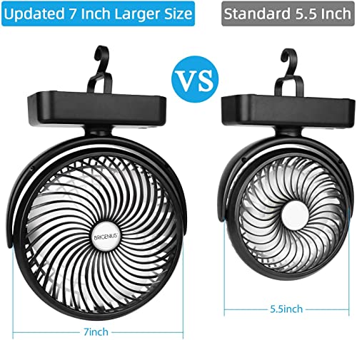 Camping Fan with LED Lights 7-Inch, Rechargeable 5000mAh Tent Fan Battery Operated/USB Personal Fan for Camping RV BBQ Travel Home Office Desk Indoor Outdoor...