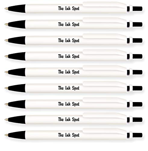 100 Excel Classic Click Personalized Custom Printed Retractable Pens - White Barrels with Black Trim