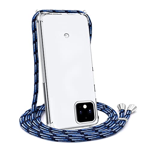 YESPURE Crossbody Case for Google Pixel 4 XL,Phone Case for Google Pixel 4 XL,Crystal Clear Soft TPU Anti-Scratch Shockproof Case with Neck Cord Lanyard Strap - Blue Black