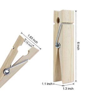 6 Inch, Giant Clothespins, Jumbo Wood Clips for DIY Craft, Bathroom or Laundry Room Decoration, 12 PCS