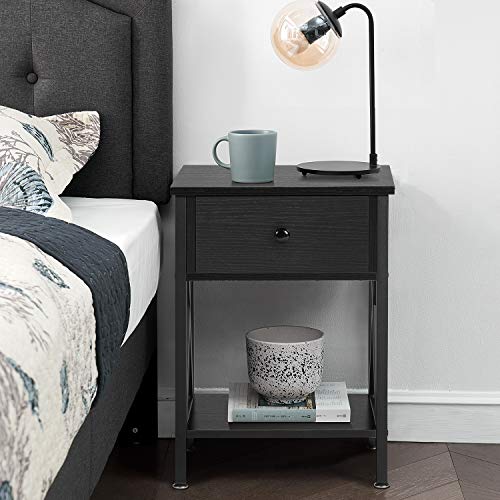 VECELO Versatile Nightstands X-Design Side End Table Night Stand Storage Shelf with Bin Drawer for Living Room Bedroom,Black