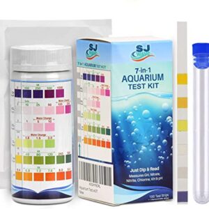 SJ WAVE 7 in 1 Aquarium Test Kit for Freshwater Aquarium | Fast & Accurate Water Quality Testing Strips for Aquariums & Ponds | Monitors pH, Hardness, Nitrate, Temperature and More (100 Tests)