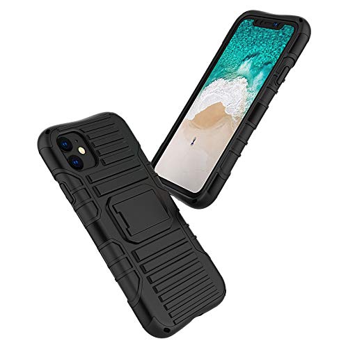 E-Tree for iPhone 11 6.1 inch Case with Lanyard and Stand [Shockproof] [Dropproof] [Anti-Lost], Hands Free Cross Body Strap Pefect for Go Outside and Kid Elderly (Black)