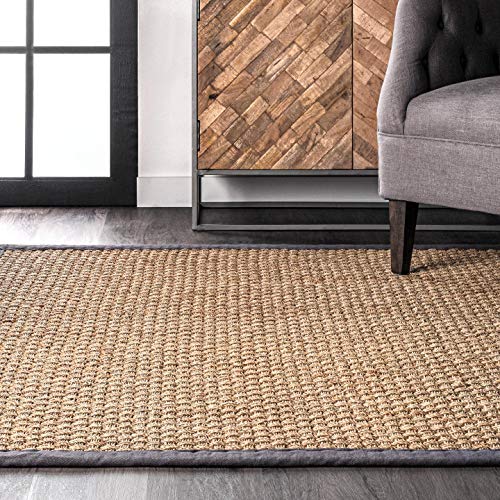 nuLOOM Hesse Checker Weave Seagrass Area Rug, 5' x 8', Dark Grey