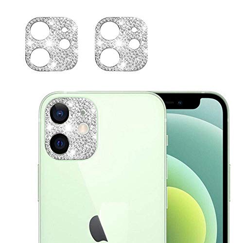 LUOWAN [2 Pack] Bling Crystal Camera Lens Protector Compatible with iPhone 11/iPhone 12 Mini, Rear Camera Cover 3D Bling Diamond Lens Cover(Silver)