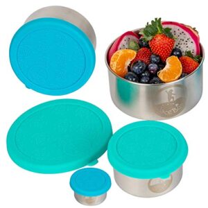 jacebox stainless steel snack containers set - leakproof lunch containers for lunchbox blue & green turtle silicone lid plastic free & bpa free - easy to open flexible unbreakable lids! by jacebox