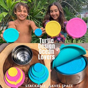 JaceBox Stainless Steel Snack Containers Set - Leakproof Lunch Containers for Lunchbox Blue & Green Turtle Silicone Lid PLASTIC FREE & BPA FREE - EASY to OPEN Flexible Unbreakable Lids! by JaceBox