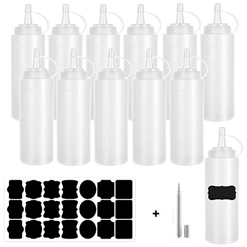 OJYUDD 12 Pack 8 oz Plastic Squeeze Bottles Multipurpose Squirt Bottles for Ketchup,Barbecue,Sauces,Syrup,Dressings,Arts & Crafts Provide chalkboard labels,Chalk Marker