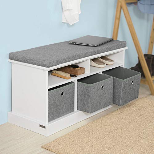 Haotian FSR67-HG, 3 Baskets Hallway Storage Bench, Shoe Bench Shoe Rack Shoe Cabinet with Seat Cushion