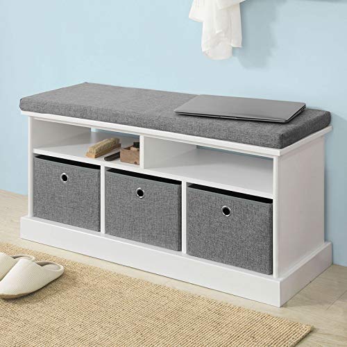 Haotian FSR67-HG, 3 Baskets Hallway Storage Bench, Shoe Bench Shoe Rack Shoe Cabinet with Seat Cushion