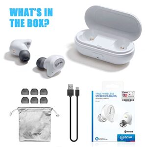 BOYA True Wireless Earbuds, Blutooth 5.0 in-Ear Earbuds Touch Control Wireless Headphone Earphone with Charging Case Built-in Microphone for Phone Calls Music Listening Sports (White)