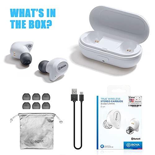 BOYA True Wireless Earbuds, Blutooth 5.0 in-Ear Earbuds Touch Control Wireless Headphone Earphone with Charging Case Built-in Microphone for Phone Calls Music Listening Sports (White)