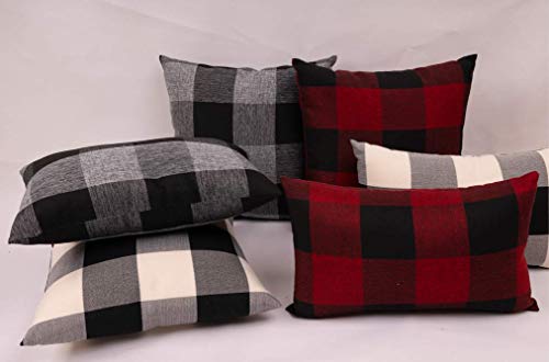 MAUBY HOME Decorative Pillows, Modern Farmhouse Buffalo Plaid Pillow Lumbar, Includes Pillow Insert(Black and White Lumbar)