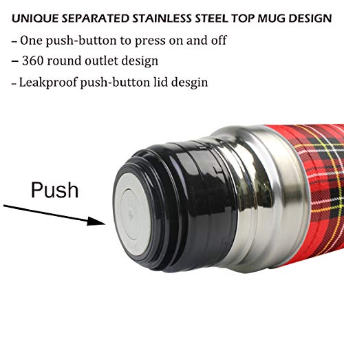 Christmas New Year Tartan Plaid Vacuum Thermos Insulated Water Bottle Stainless Steel Double Wall Flask Bottles Sports Coffee Travel Mug Cup Genuine Leather Cover BPA Free 17 Oz