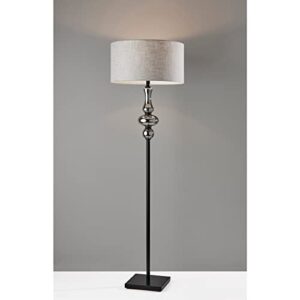 Adesso 1554-01 Natalie Floor Lamp, 65.5 in, 100W, Black/Smoked Glass, 1 Floor Lamp