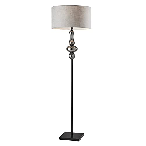 Adesso 1554-01 Natalie Floor Lamp, 65.5 in, 100W, Black/Smoked Glass, 1 Floor Lamp