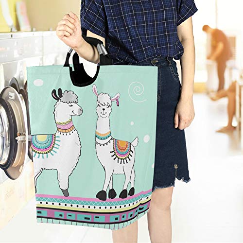 visesunny Cute Llama Animal Large Capacity Laundry Hamper Basket Water-Resistant Oxford Cloth Storage Baskets for Bedroom, Bathroom, Dorm, Kids Room