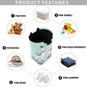 visesunny Cute Llama Animal Large Capacity Laundry Hamper Basket Water-Resistant Oxford Cloth Storage Baskets for Bedroom, Bathroom, Dorm, Kids Room