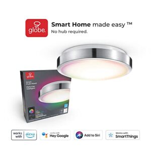 Globe Electric 60839 Wi-Fi Smart 11" Flush Mount Ceiling Light, Brushed Nickel, No Hub Required, Voice Activated, Energy Star, 16 W, Multicolor Changing RGB, White 2000K - 5000K, 1120 Lumens, 80 CRI