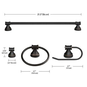 Globe Electric 51496 Nate 5-Piece All-in-One Bathroom Set, Oil Rubbed Bronze, 3 Vanity Light with Clear Glass Shades, Bar, Towel Ring, Robe Hook, Toilet Paper Holder