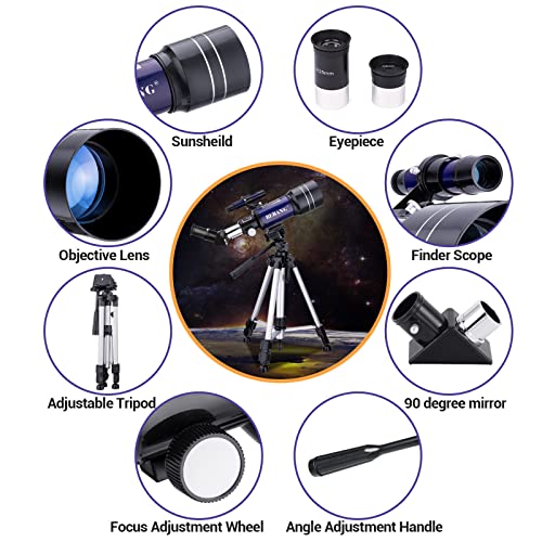 Telescope for Kids & Adults Astronomy - 70mm Aperture 300mm Refractor Telescope for Astronomy Beginners