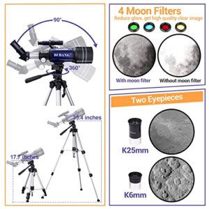 Telescope for Kids & Adults Astronomy - 70mm Aperture 300mm Refractor Telescope for Astronomy Beginners