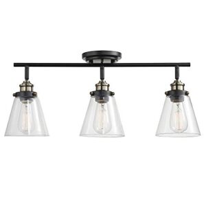 globe electric 59629 jackson 3 track lighting, dark bronze, antique brass accents