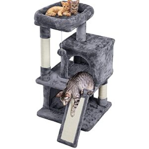 yaheetech 36in cat tree cat tower cat condo play house climber stand furniture w/scratching post, plush perch, dangling ball, two condo and ramp, suit for kittens, cats and pet