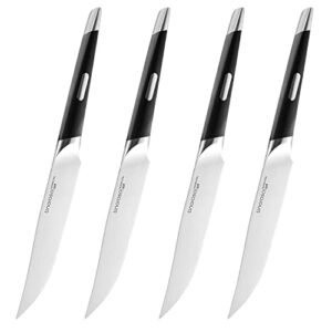 linoroso steak knives, semi serrated steak knife set of 4, sharp forged german stainless steel steak knives set with exquisite beech wood block, full tang, ergonomic handle- mako series