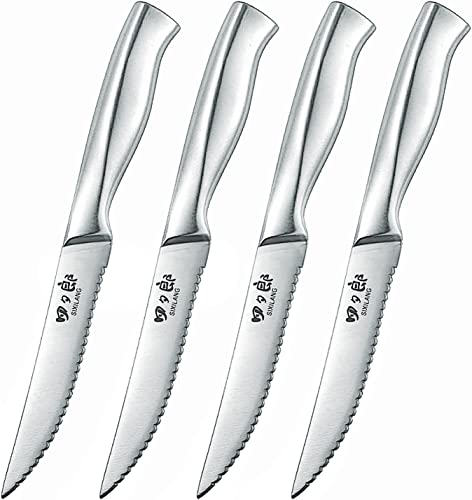 SIXILANG Steak Knives, Steak Knife Set of 4, German Stainless Steel Steak Knife Serrated, Home Gifts for Men and Women