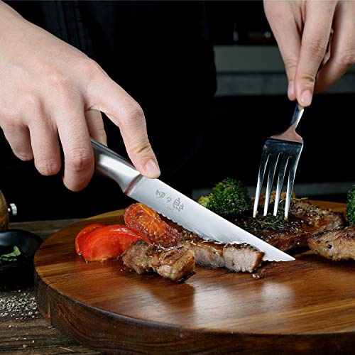 SIXILANG Steak Knives, Steak Knife Set of 4, German Stainless Steel Steak Knife Serrated, Home Gifts for Men and Women