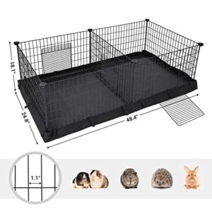 SONGMICS Pet Playpen, Small Animal Cage, Exercise Pen and Enclosure with Divider Panel for 2 Separate Spaces, Floor Mat and 3 Doors, 48.4 x 24.8 x 18.1 Inches, Black ULPI07H