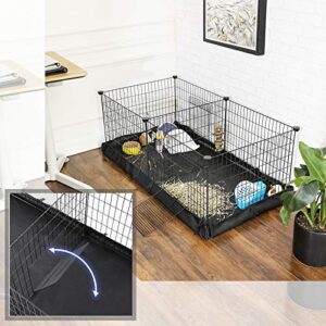 SONGMICS Pet Playpen, Small Animal Cage, Exercise Pen and Enclosure with Divider Panel for 2 Separate Spaces, Floor Mat and 3 Doors, 48.4 x 24.8 x 18.1 Inches, Black ULPI07H