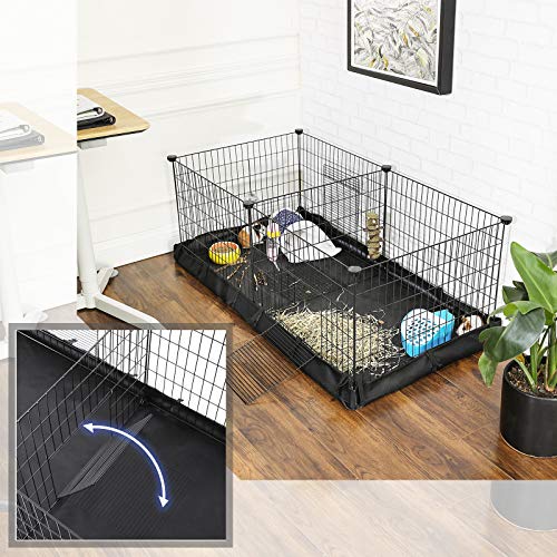 SONGMICS Pet Playpen, Small Animal Cage, Exercise Pen and Enclosure with Divider Panel for 2 Separate Spaces, Floor Mat and 3 Doors, 48.4 x 24.8 x 18.1 Inches, Black ULPI07H