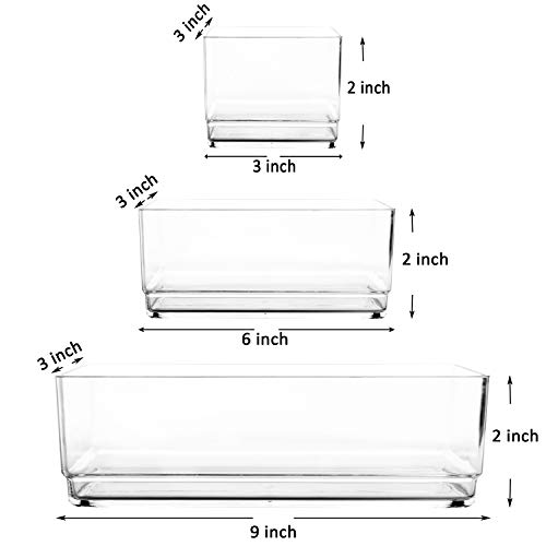 Youngever Clear Plastic Vanity and Desk Drawer Organizers, Stackable, Makeup Organizers, Storage Tray for Makeup, Kitchen Utensils, Jewelries (9 Pieces)