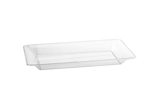 Exquisite - 6 Pack Crystal Clear Premium Quality 10.5 inch. x 8.5 inch. Rectangle Plastic Disposable Serving Trays for Parties - Heavy Duty Serving Platter and Serving Trays for Eating