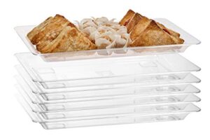 exquisite - 6 pack crystal clear premium quality 10.5 inch. x 8.5 inch. rectangle plastic disposable serving trays for parties - heavy duty serving platter and serving trays for eating