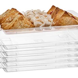 Exquisite - 6 Pack Crystal Clear Premium Quality 10.5 inch. x 8.5 inch. Rectangle Plastic Disposable Serving Trays for Parties - Heavy Duty Serving Platter and Serving Trays for Eating